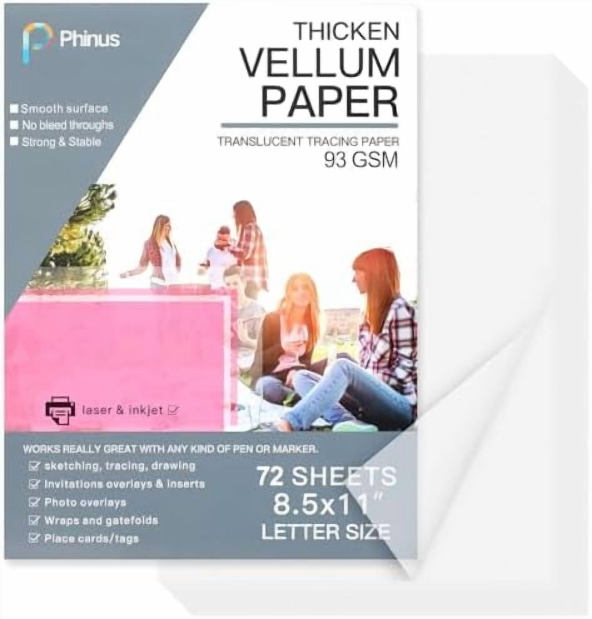 72 Sheets Translucent Vellum Paper 8.5 x 11, Printable Vellum Jackets ...