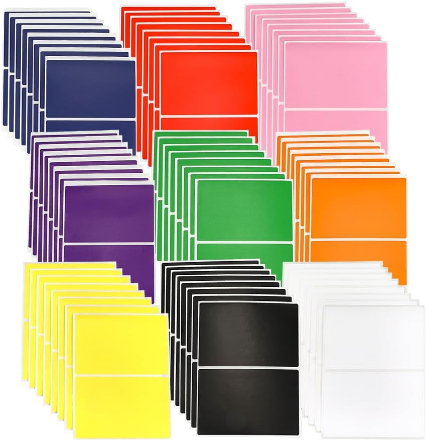 72 Sheets Waterproof Writable Label Stickers 9 Colors Rectangle Paper ...