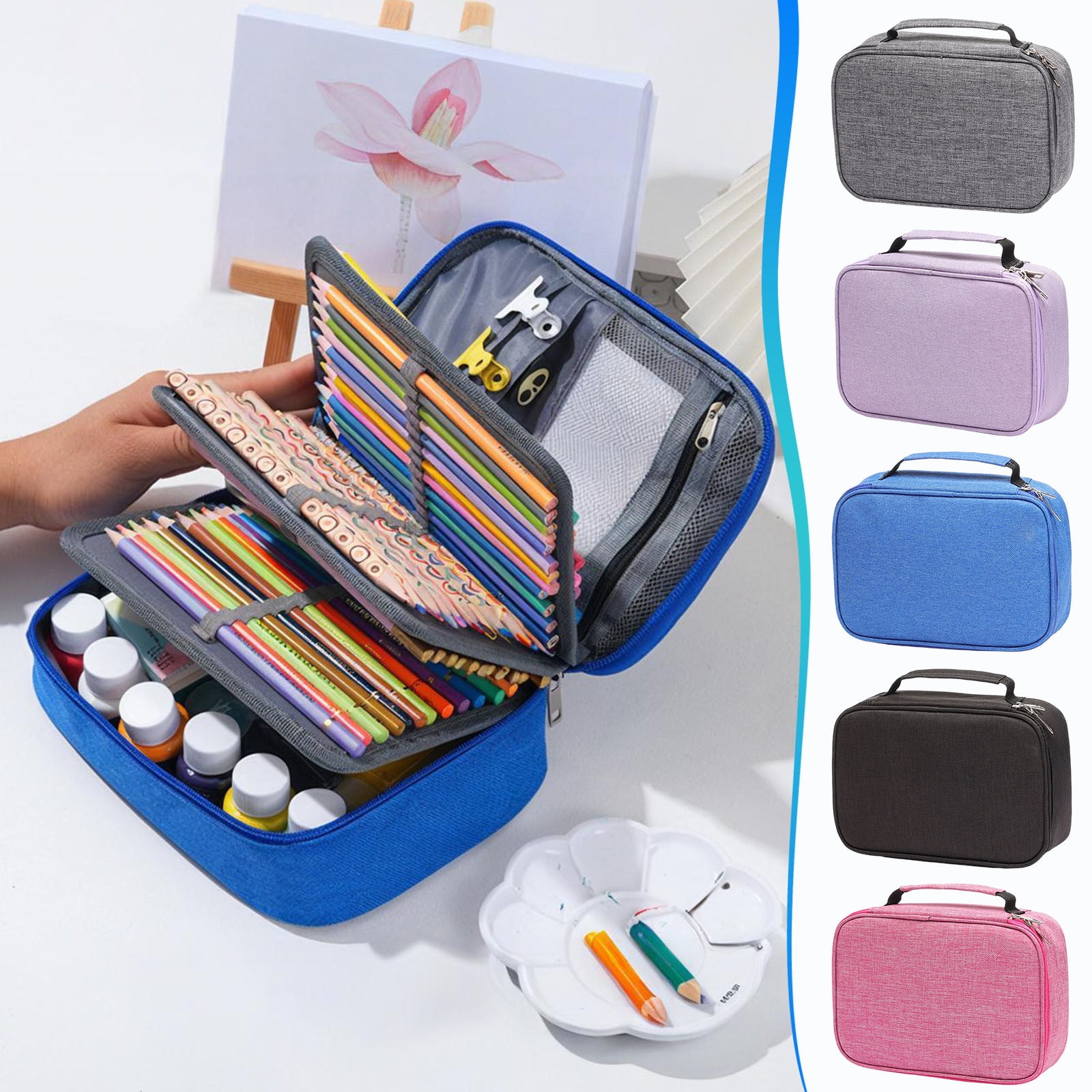72-Slot Portable Art Supplies Case with 2 Detachable Dividers Zipper ...