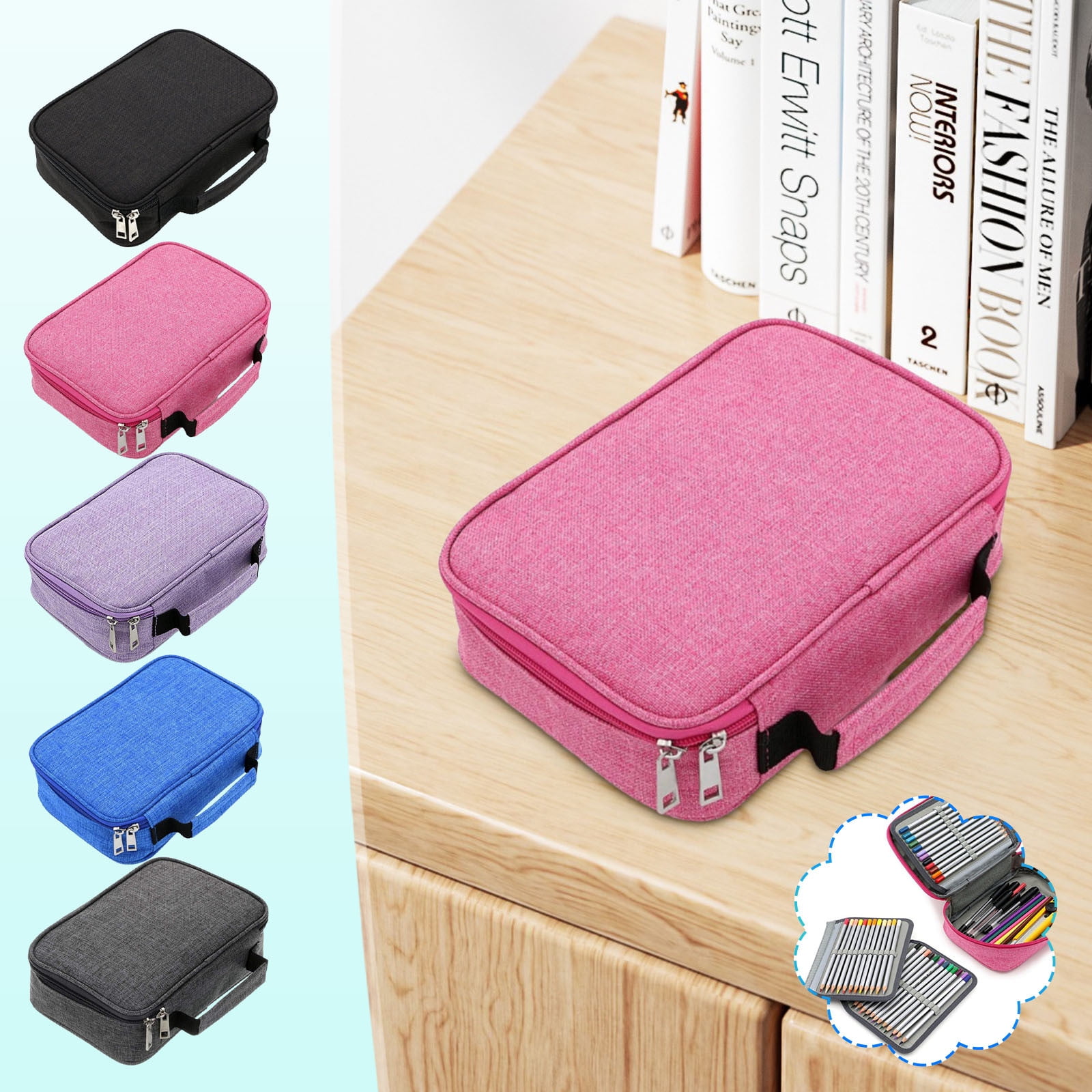 72-Slot Portable Pencil Case with 3 Sleeves, 9x6.3 Inches Large Art ...