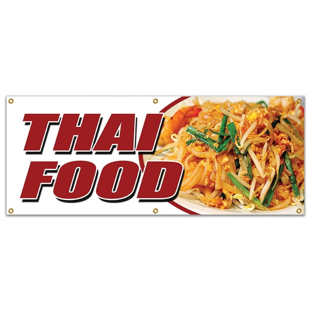 72" THAI FOOD BANNER SIGN pad thai sushi satay curry spring rolls tofu ...