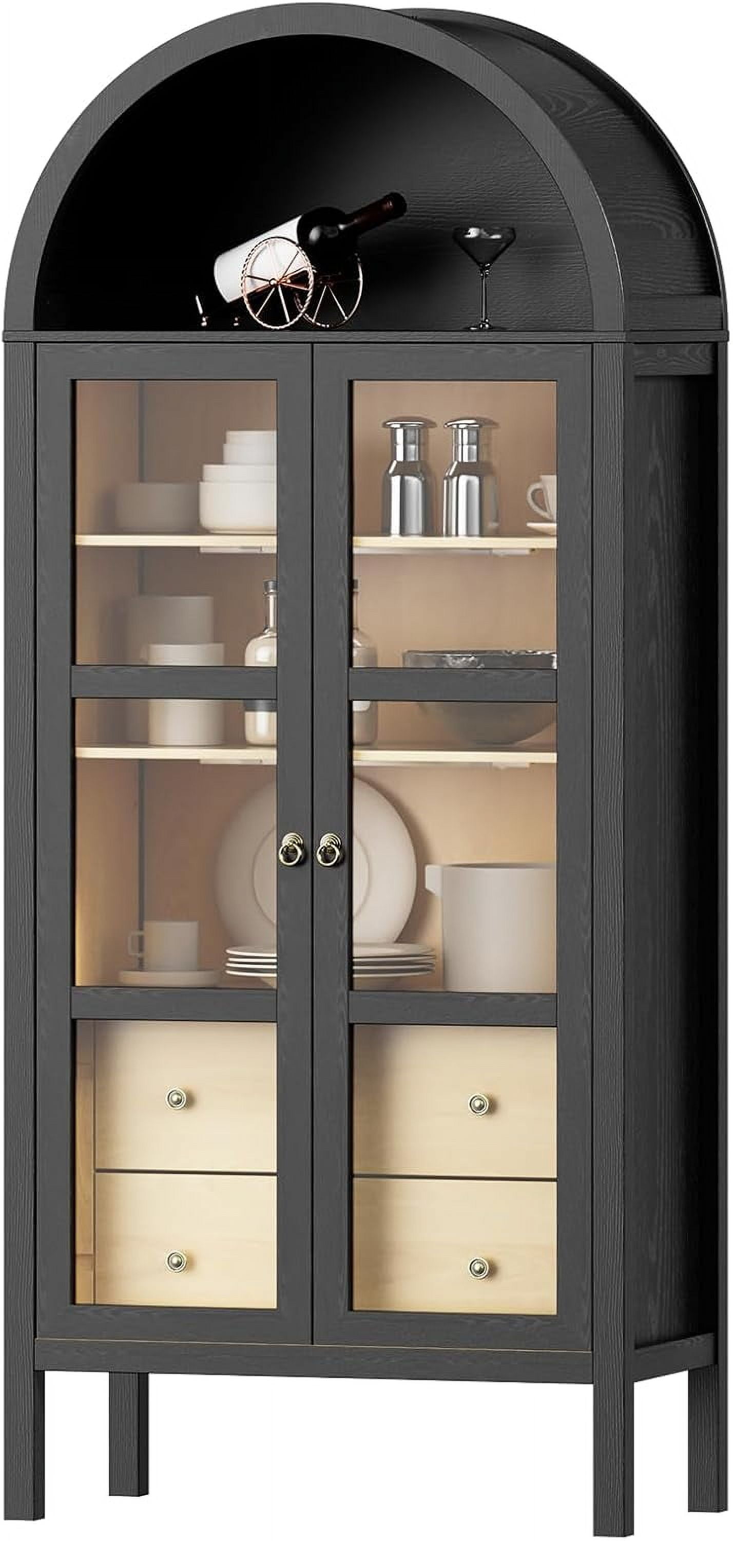 72" Tall Arched Cabinet with Glass Doors, Modern Farmhouse Auto Sensor ...
