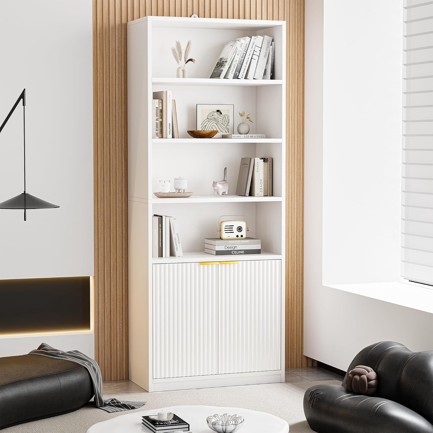 72" Tall Book Shelf Bookcase with Doors, Floor Standing 7 Tier ...