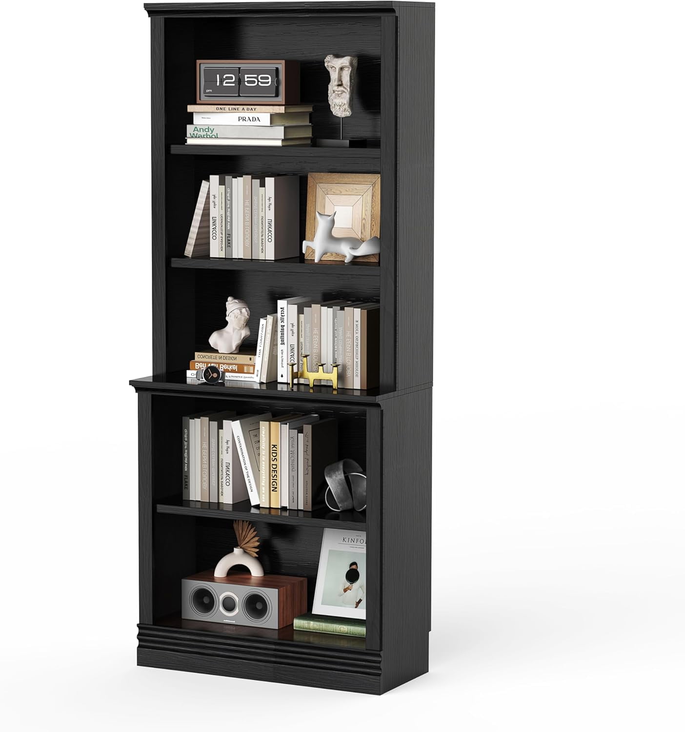72 in Tall Bookcase, Black 31.3 in Wide Floor Standing Bookshelf, 5 ...