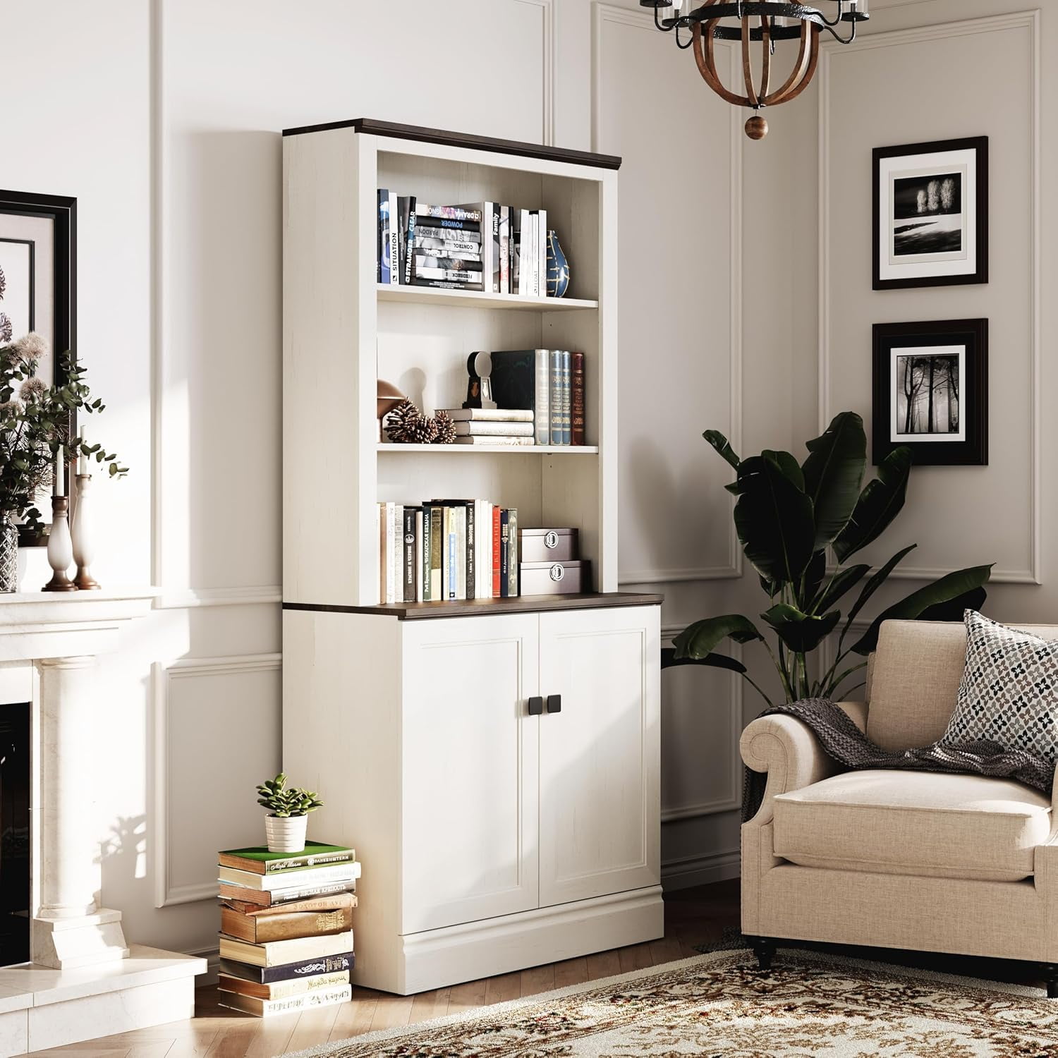 72 in Tall Bookshelf 5 Tier Bookcase with Adjustable Shelves, Antique ...