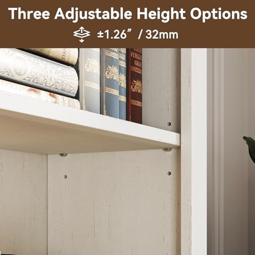 72 in Tall Bookshelf 5 Tier Bookcase with Adjustable Shelves, Antique ...