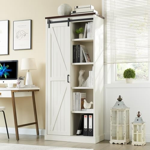 72” Tall Farmhouse Bookshelf, 32” Wide Large Wooden Bookcase with ...