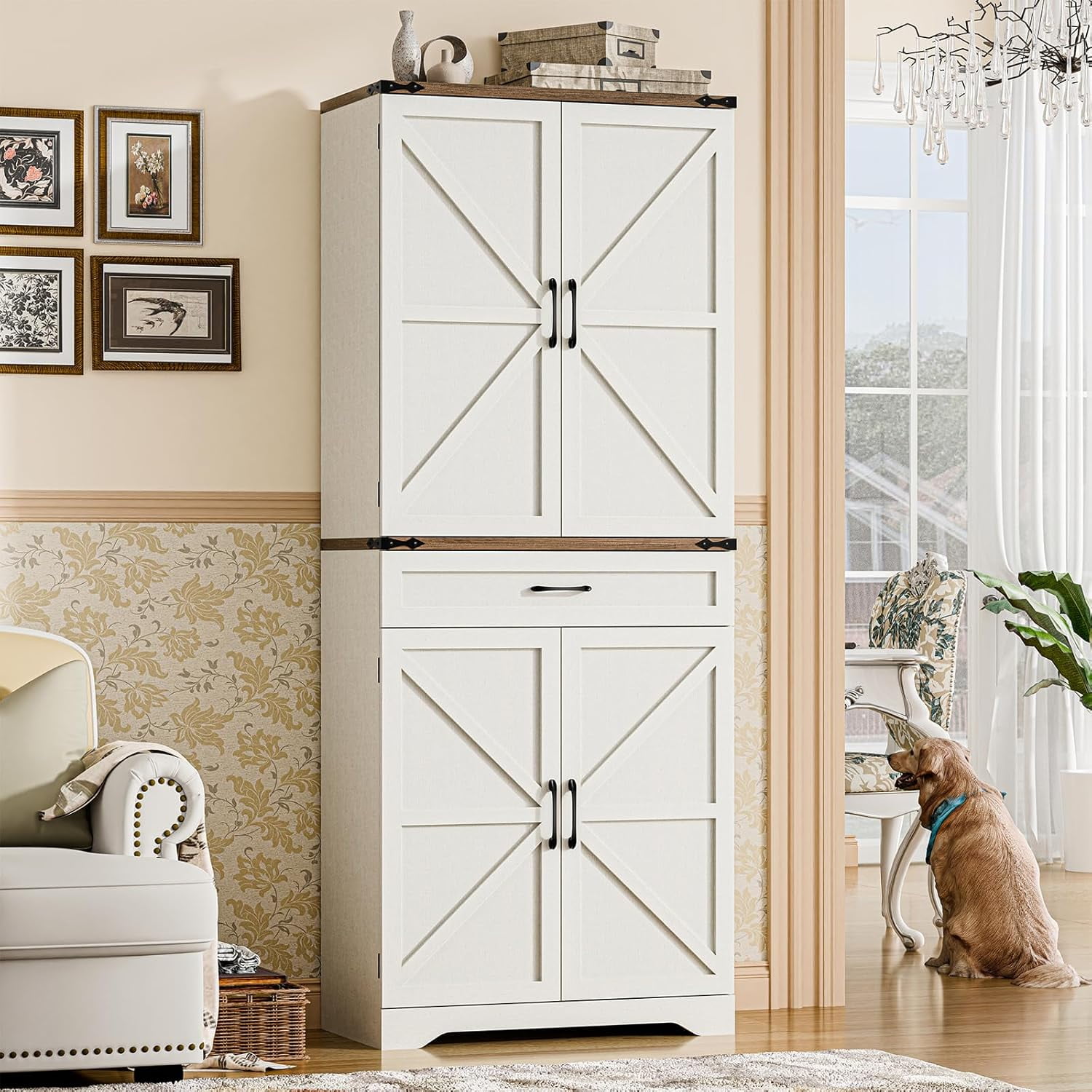 72" Tall Farmhouse Kitchen Pantry, Farmhouse Storage Cabinet with ...