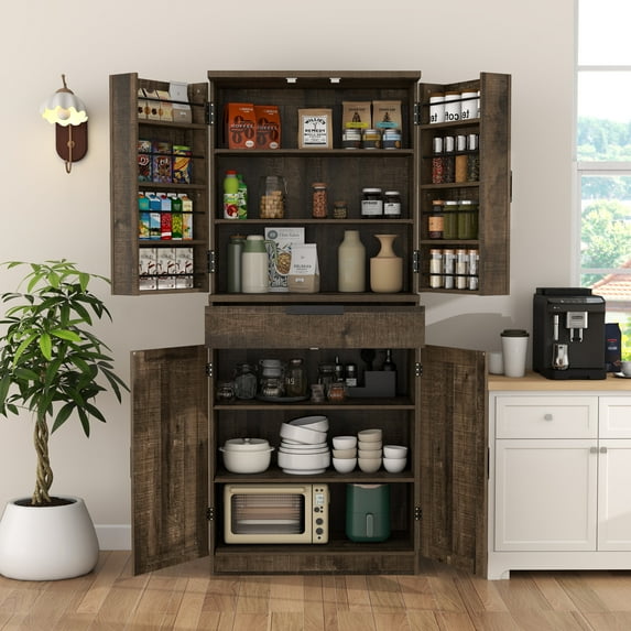 BOMETAO Pantry Cabinet, 72“ Tall Kitchen Storage Cabinet with a Drawer ...