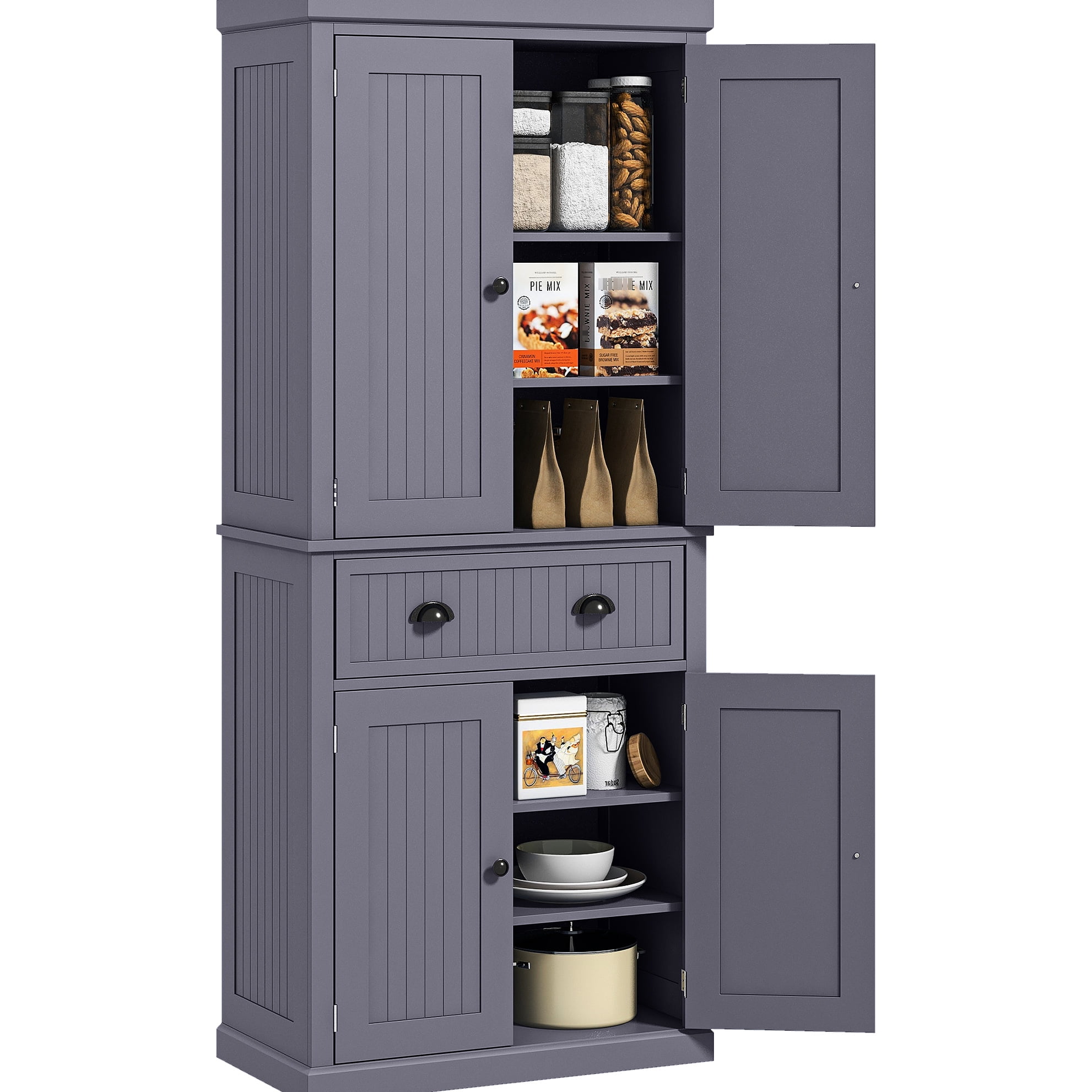 72" Tall Kitchen Pantry, Freestanding Storage Cabinet With 4 Doors ...