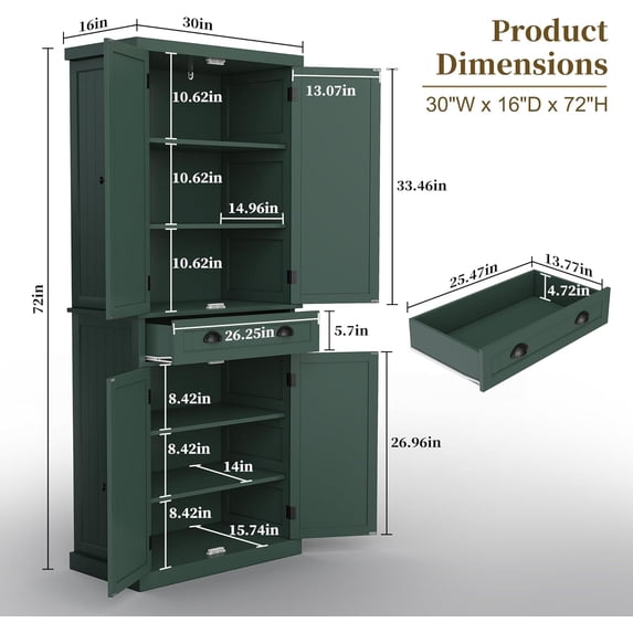 72 Tall Kitchen Pantry Storage Cabinet with Drawer and Adjustable ...