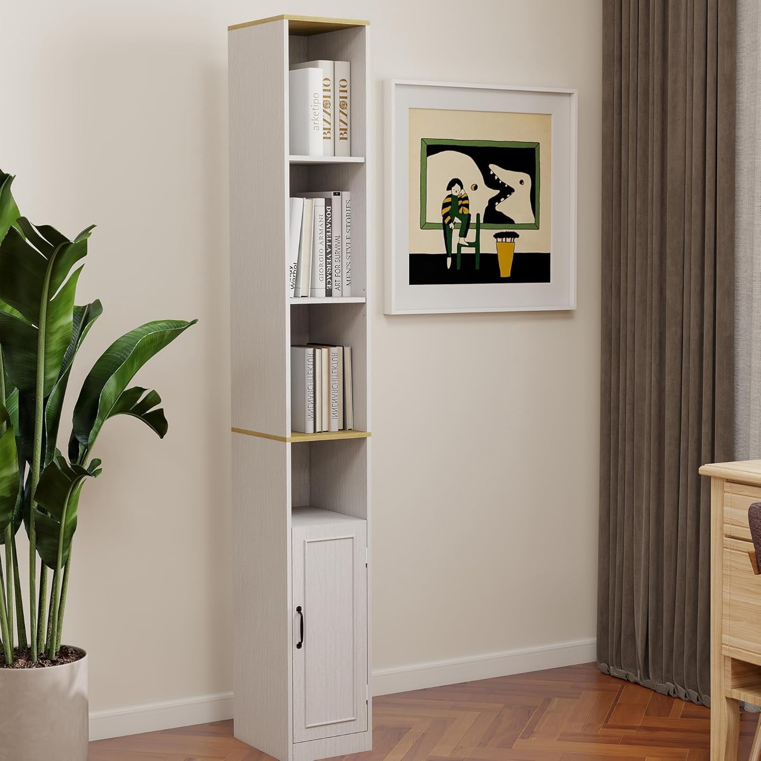72" Tall Narrow Bookcase for Small Spaces, Slim Skinny Bookshelf with ...