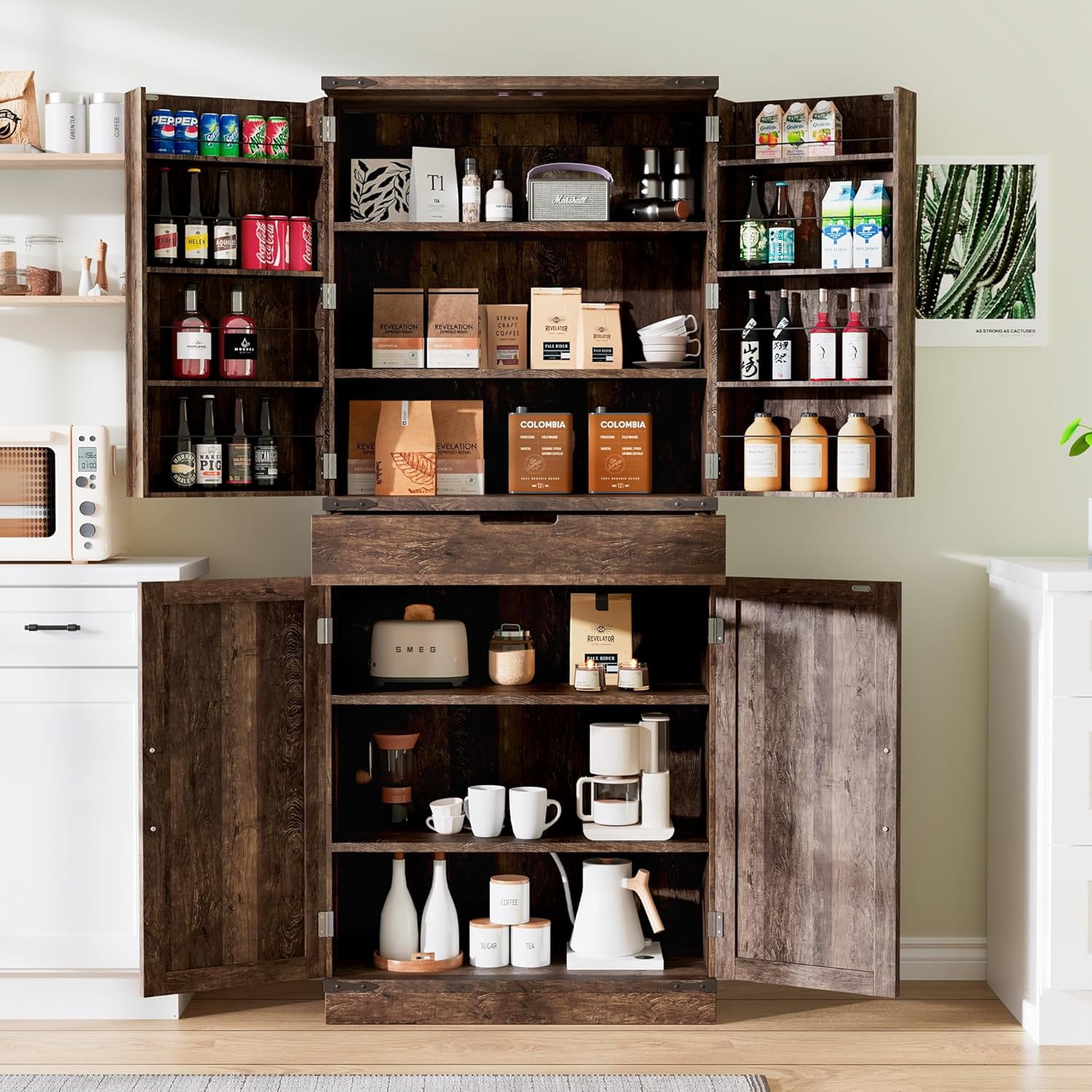 72" Tall Storage Cabinet, Kitchen Pantry Cabinet with Adjustable ...