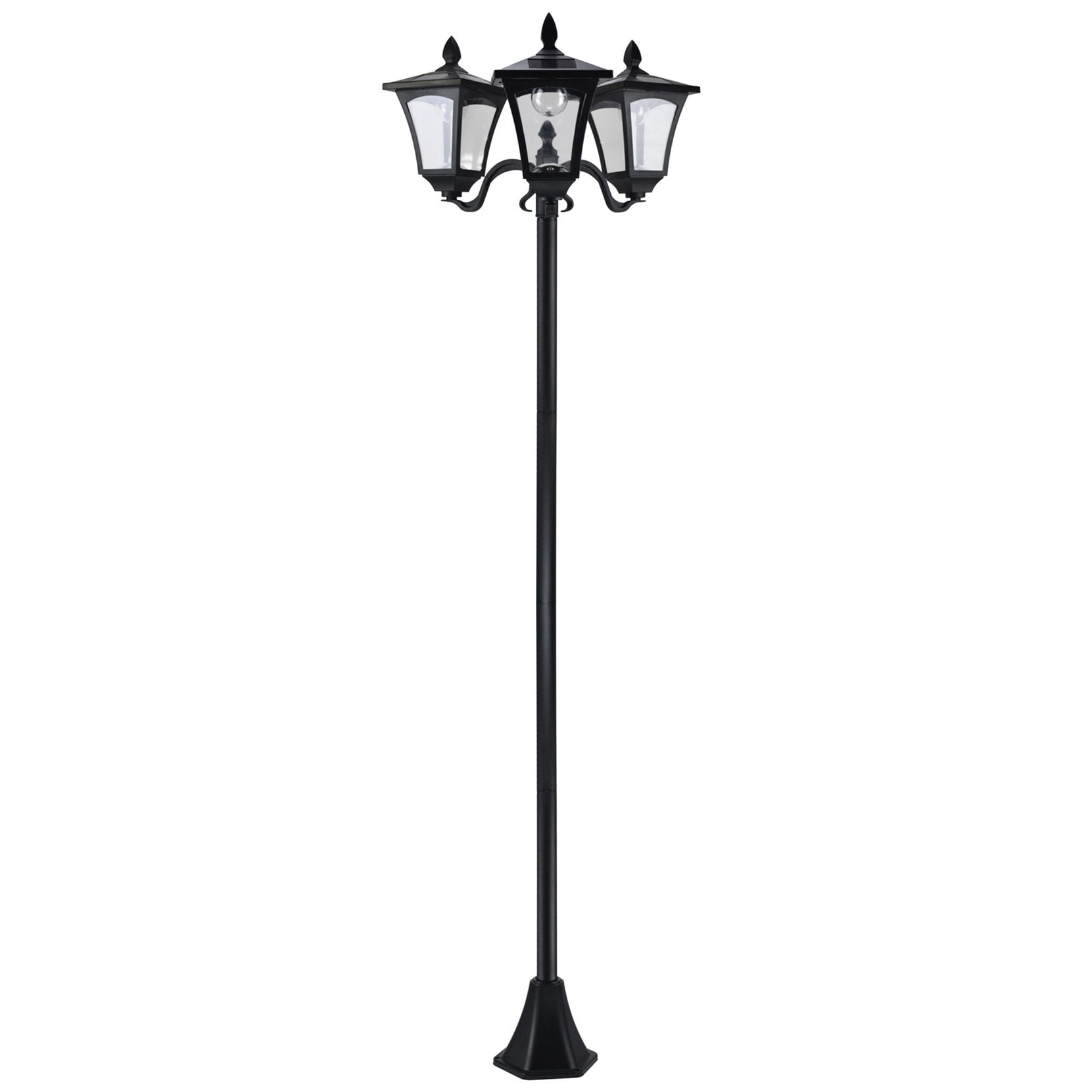 72" Triple-Head Solar Lamp Post, Black Stainless Steel | Auto-On Sensor ...