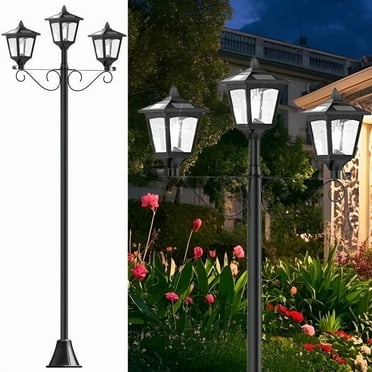 "Outsunny 72"" Solar Lamp Post, Triple-Head, Waterproof Stainless Steel ...