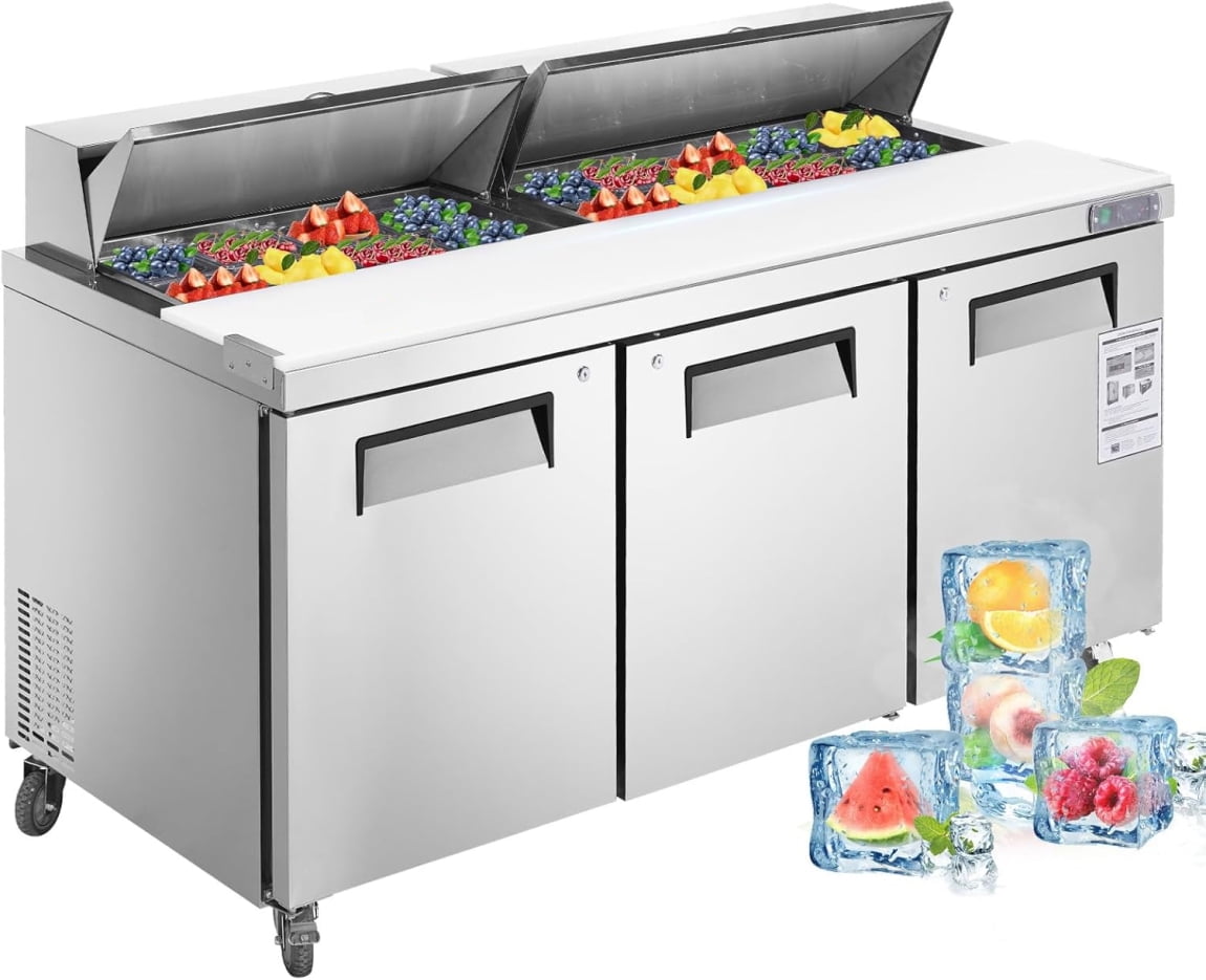 72" W 3 Door Refrigerator Sandwich Salad Prep Table ,Commercial ...