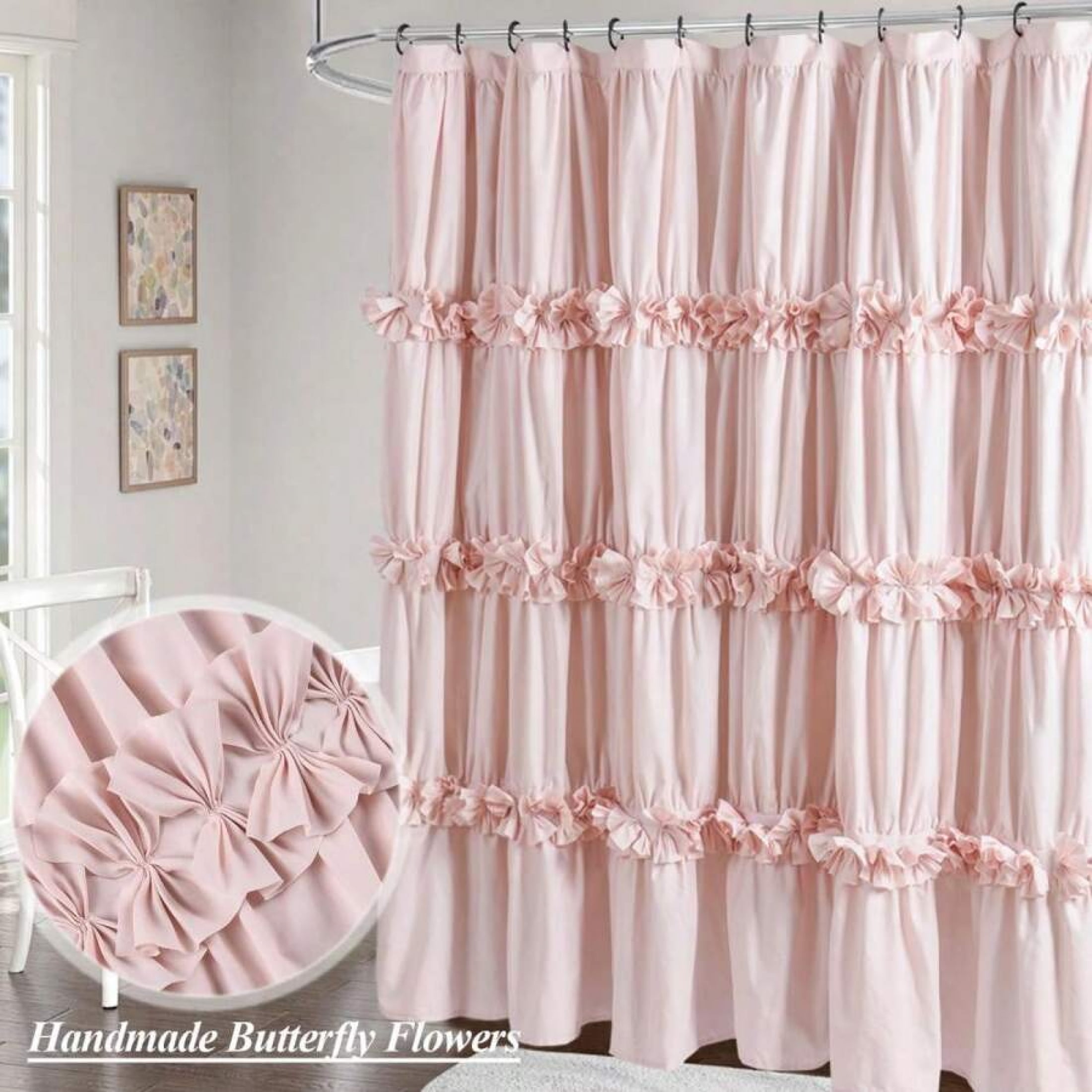72" W X 72" H Victorian Ruffle Shower Curtain - Vintage Handcrafted Bow ...