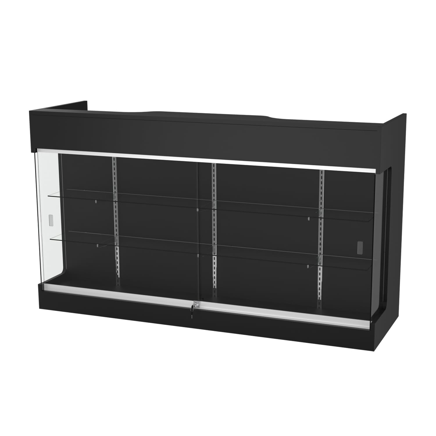 72" W x 22" D x 42" H - Tempered Glass Retail Display Case, Black ...