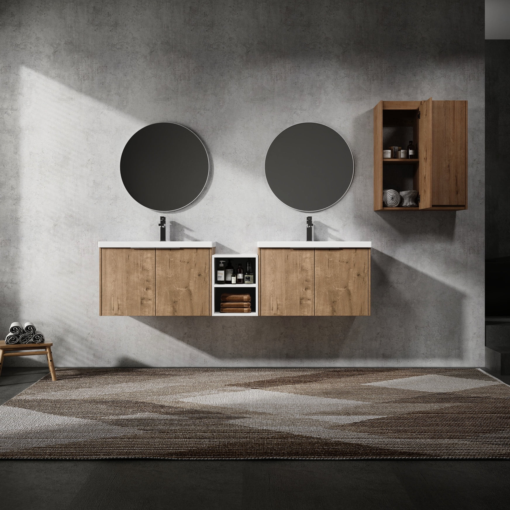 72" Wall-Mounted, Separate Small Side Cabinets - Soft-Close Door System ...