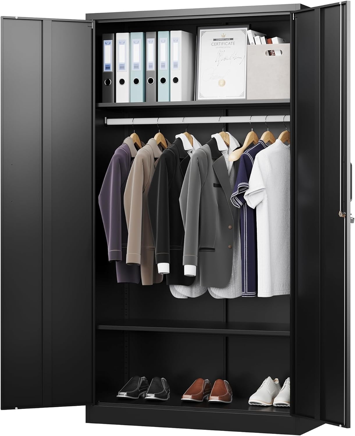 72" Wardrobe Closet with Hanging Rod & Adjustable Shelves, Bedroom ...