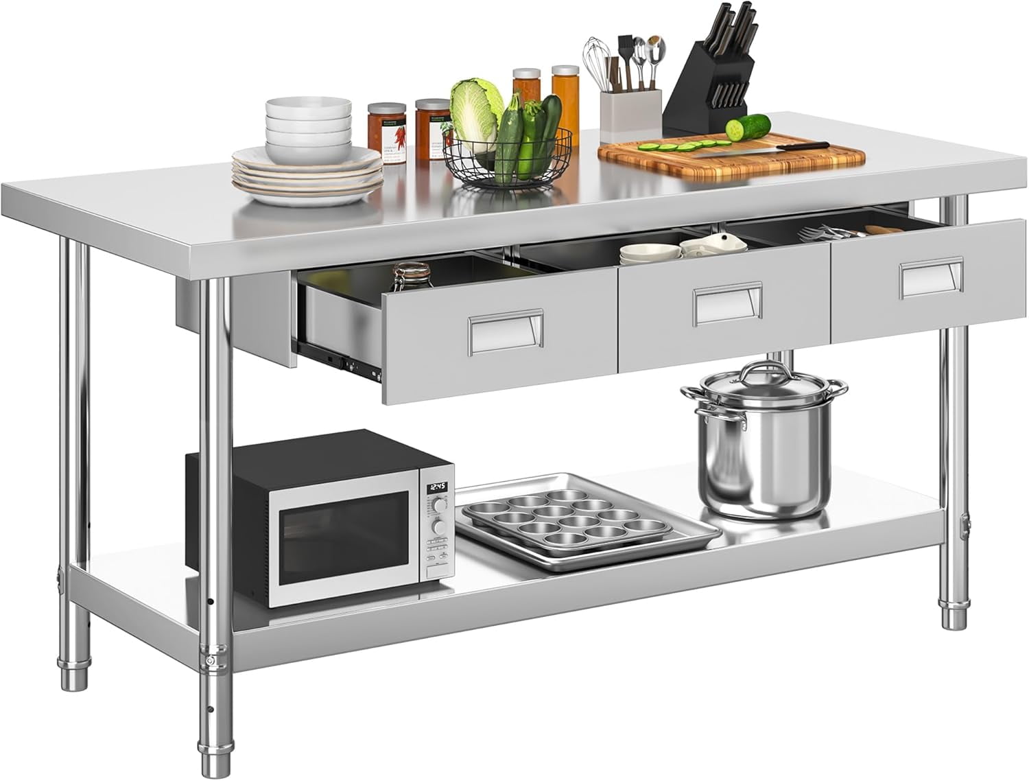 72" X 24" Stainless Steel Table with 3 Drawers, NSF Work Table with ...