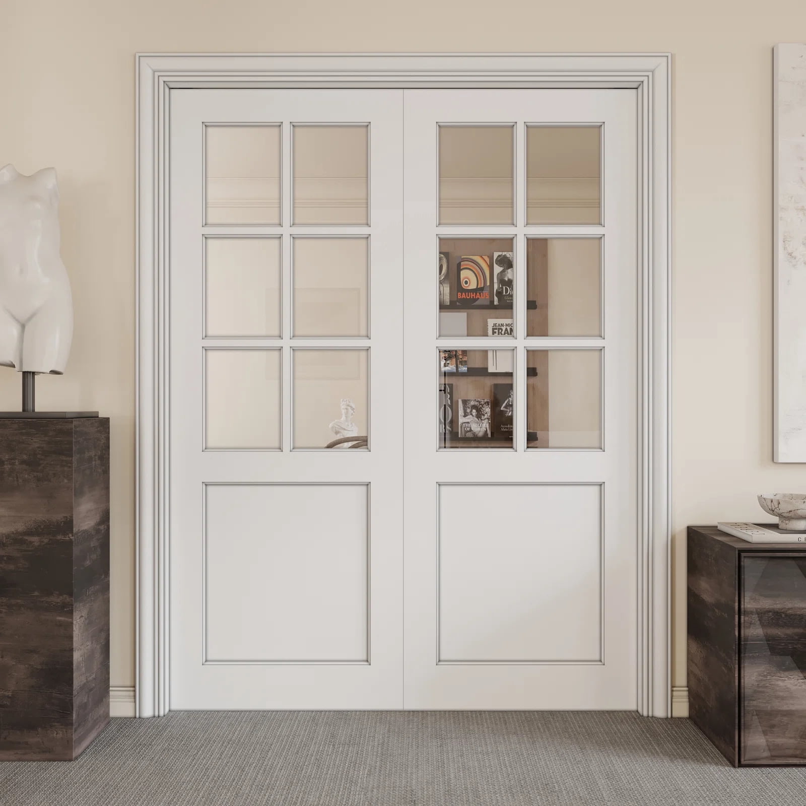 72" X 96" Interior Sliding Pocket Doors Pantry 6 Lite Clear Glass ...