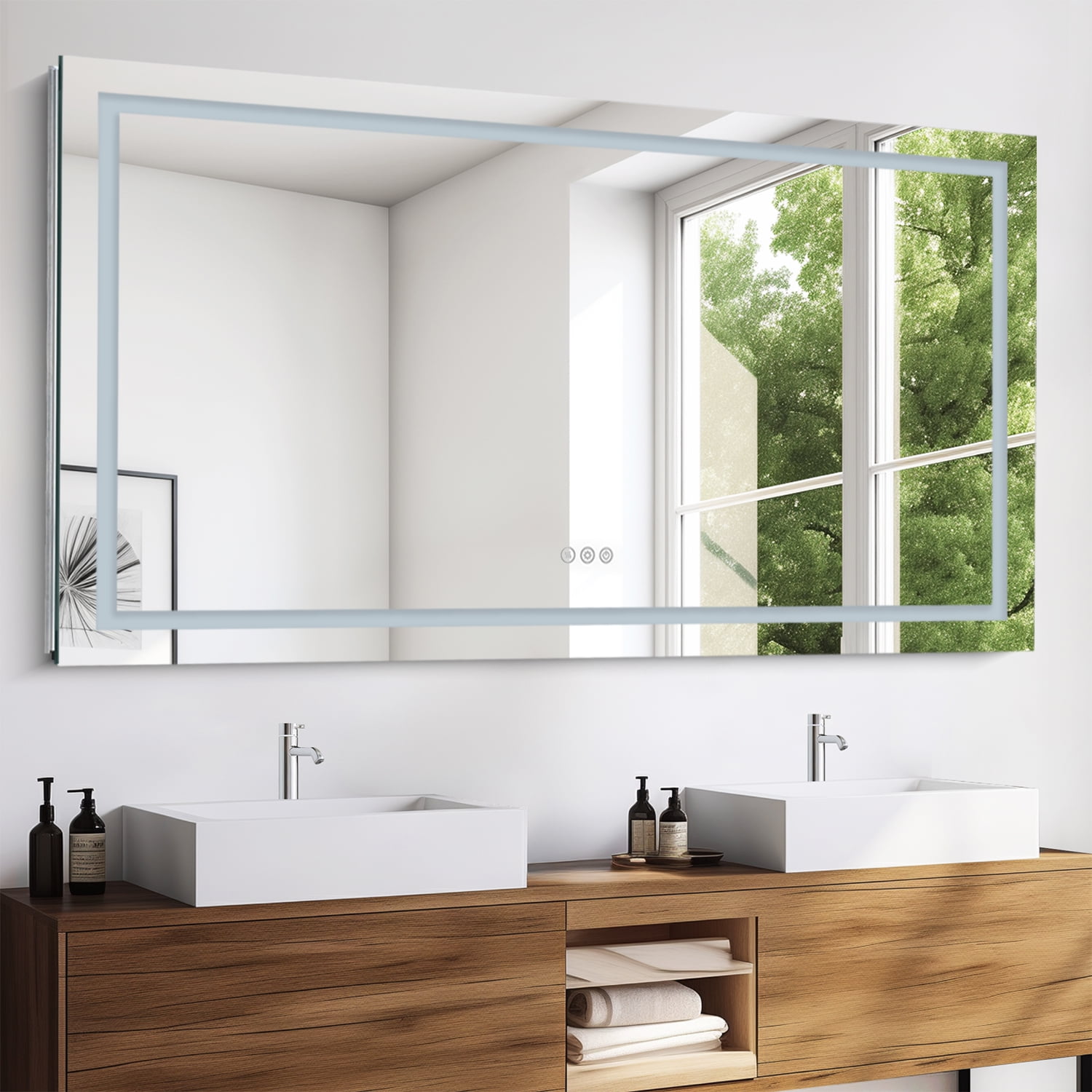 72"X36" Frameless Bathroom LED Mirror,Anti-Fog,Dimmable,Memory Function ...