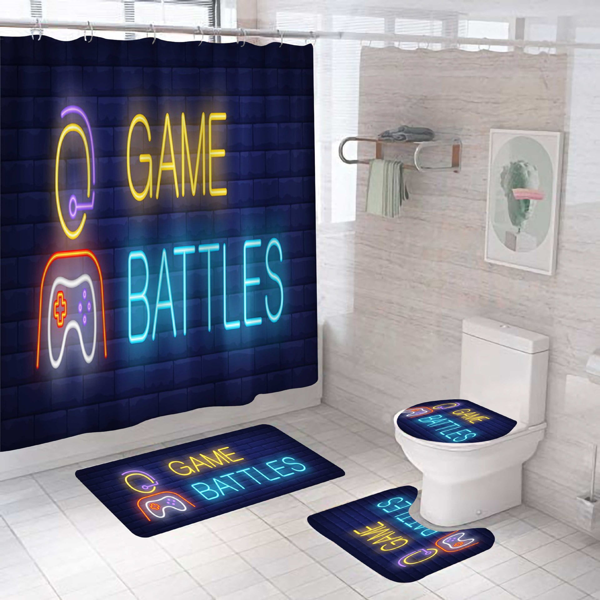 72"X72" Gaming Theme Design Shower Curtain Sets 3D Printing Waterproof ...