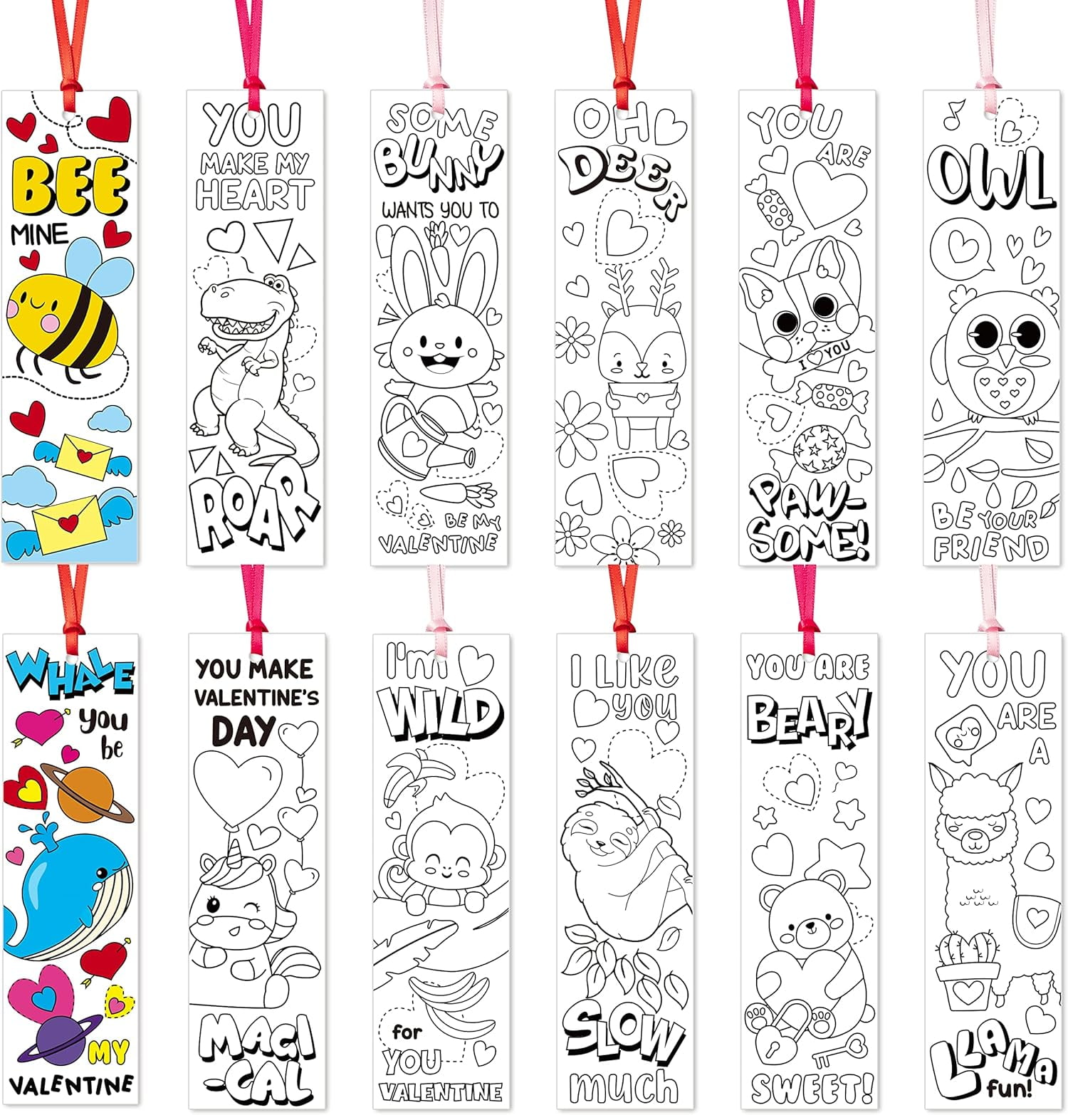 72 count Valentine's Day Color Your Own Bookmarks Theme Creative DIY ...