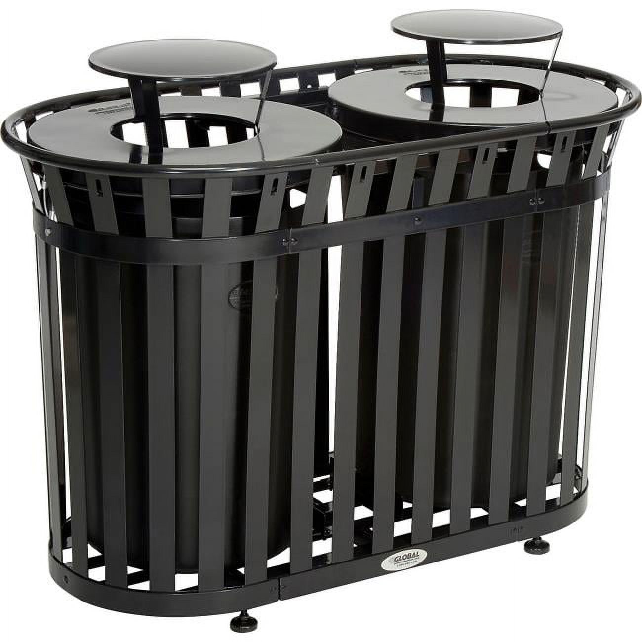 72 gal Outdoor Slatted Steel Trash Can with Rain Bonnet Lid - Black ...