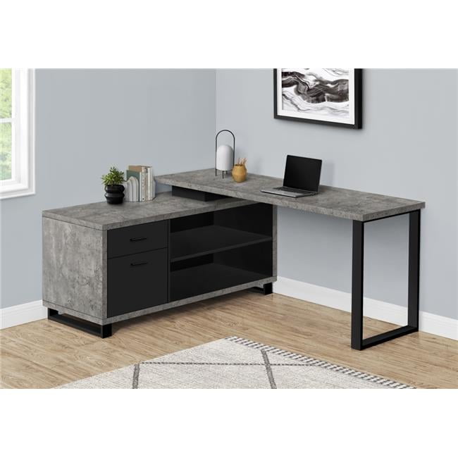72 in. Executive Corner Computer Desk, Grey Concrete & Black - Walmart.com