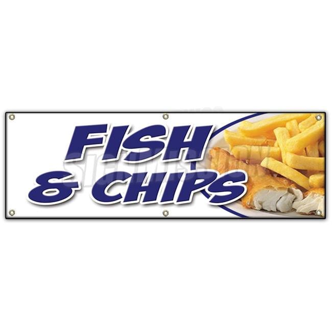 72 in. Fish & Chips Banner Sign - Cod Haddock White Deep Fried Chips ...