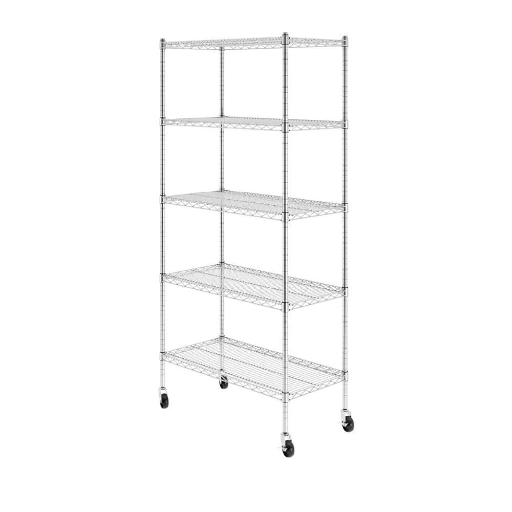 72 in. H x 36 in. W x 18 in. D NSF 5-Tier Wire Chrome Shelving Rack ...