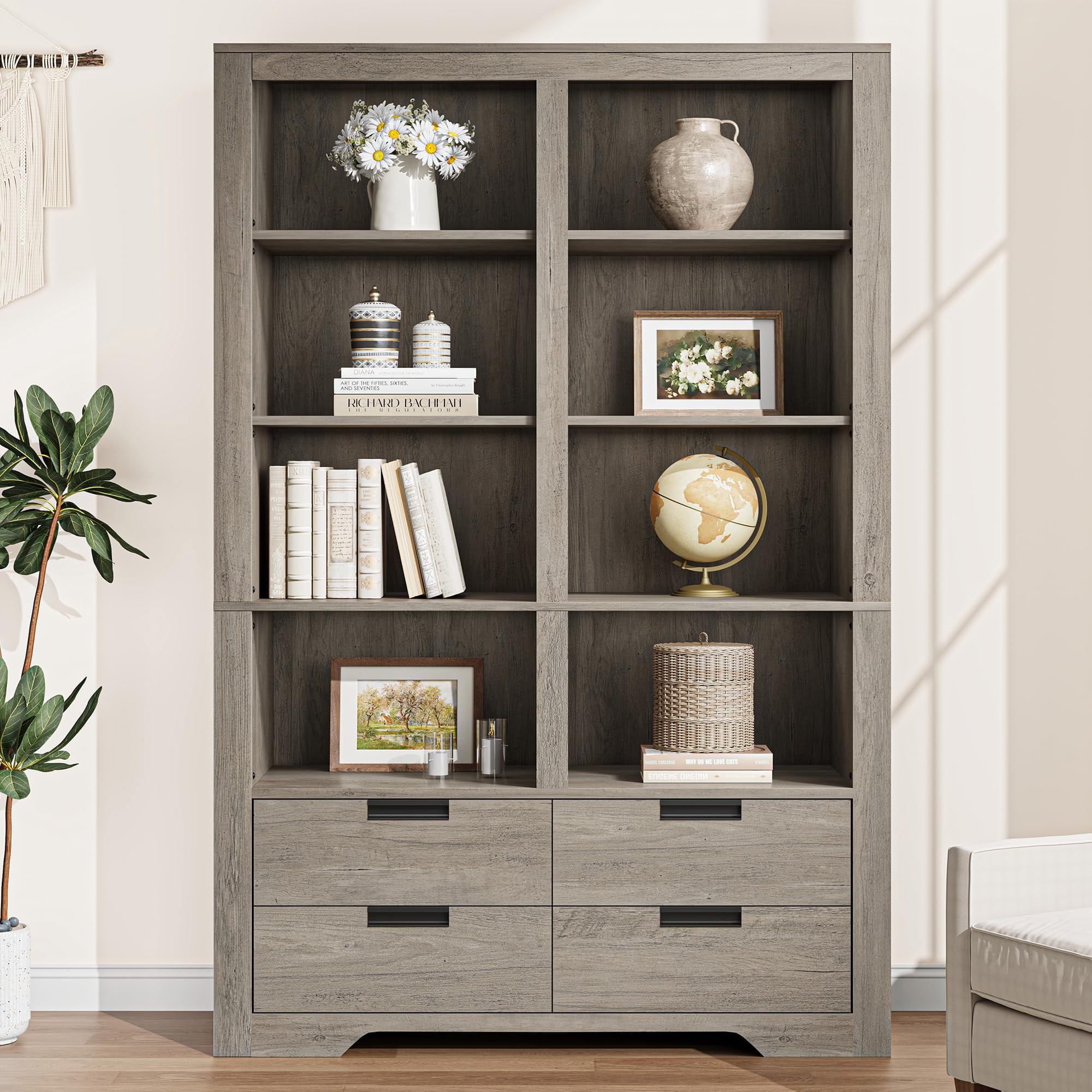 72 in Tall Book Shelf with Storage, Farmhouse Floor Standing Bookcase ...