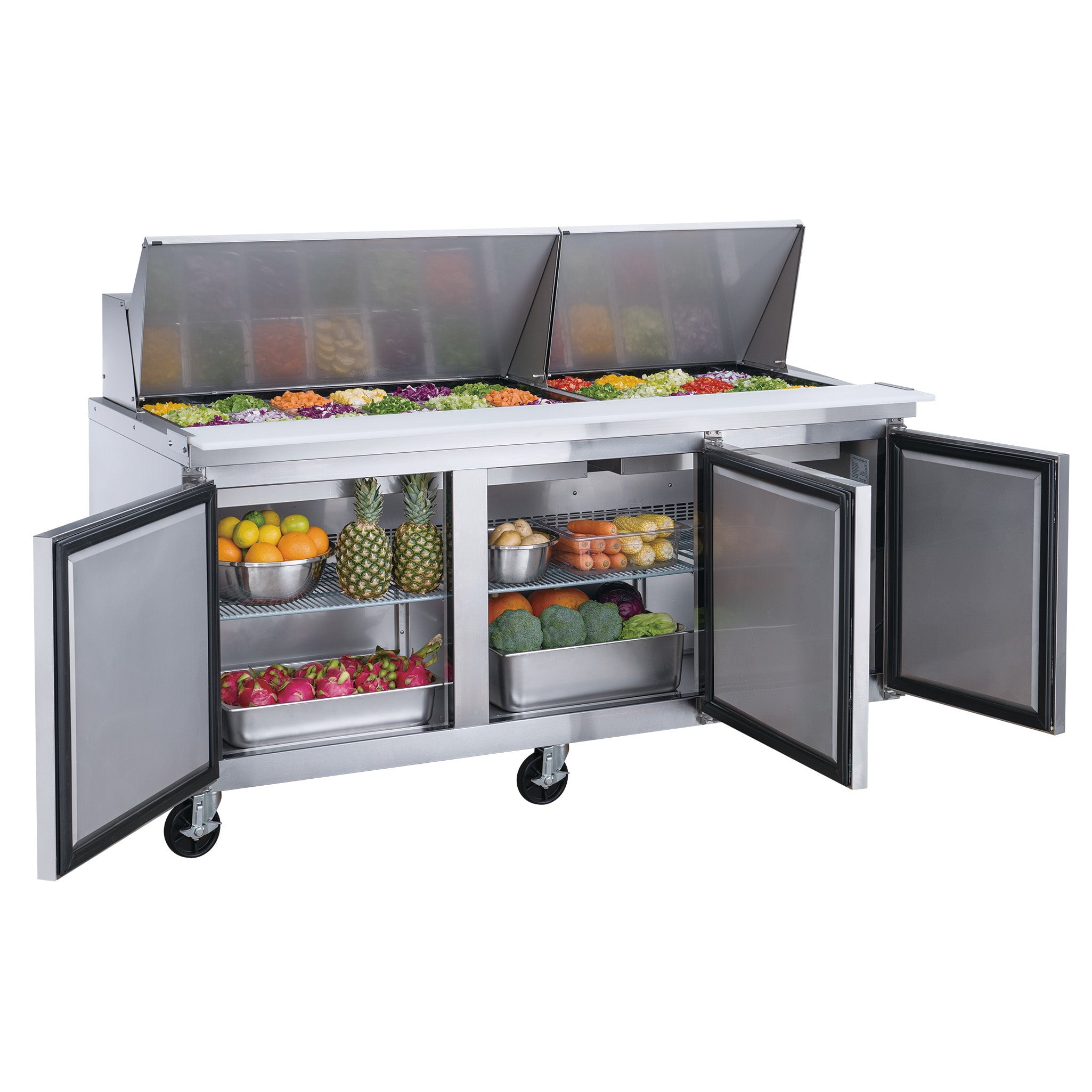 72 in. Three Door Commercial Food Prep Table Mega Top Refrigerator in ...