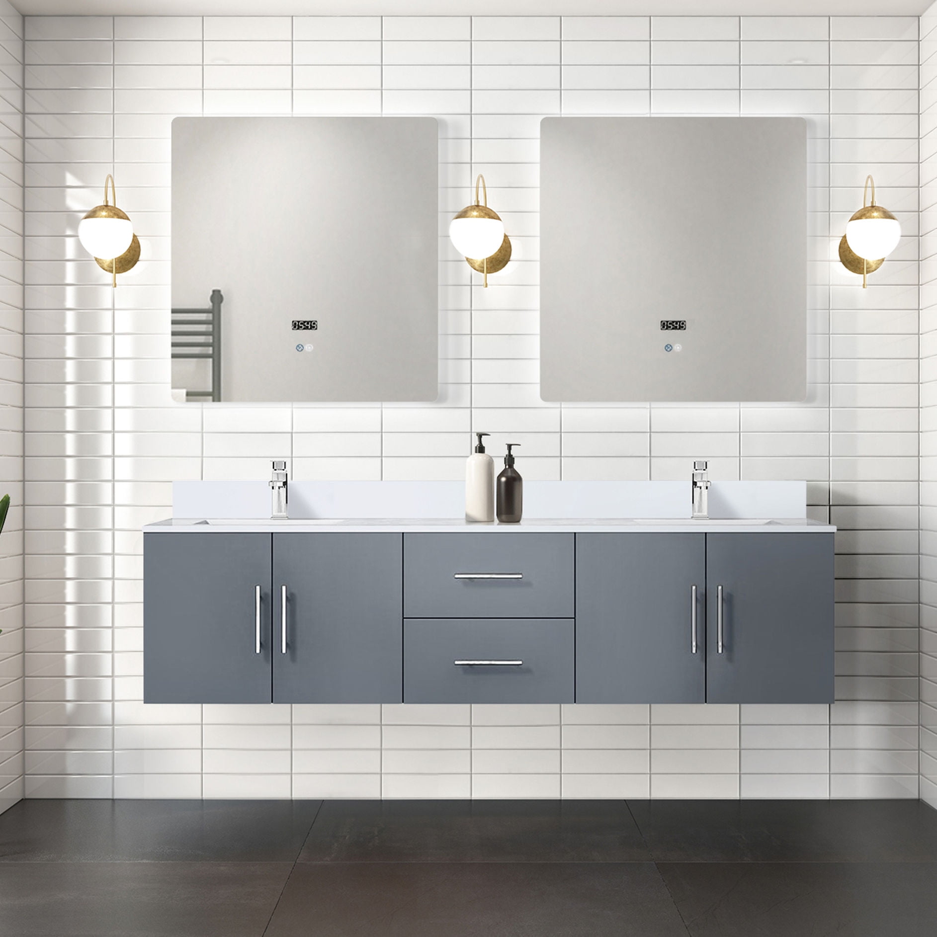 72 in. W Double Bathroom Vanity in Dark Grey | With Two Compartments ...