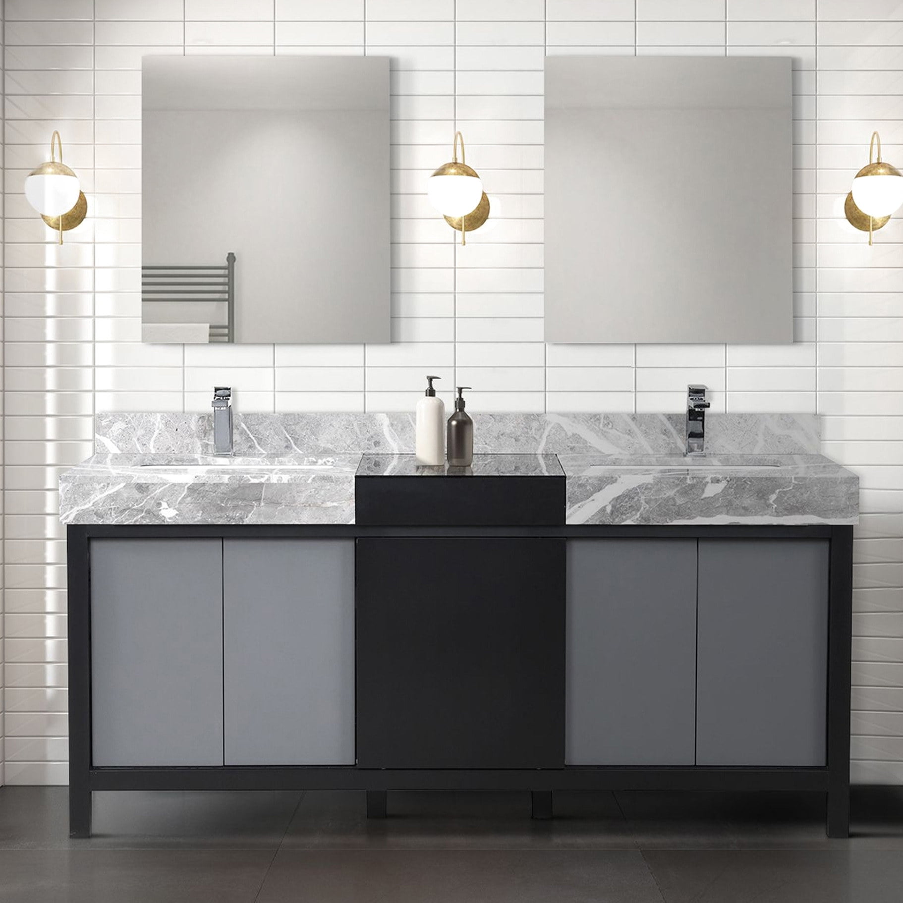 72 in. W Wood Double Bath Vanity / Two Cabinets and Three Drawers ...