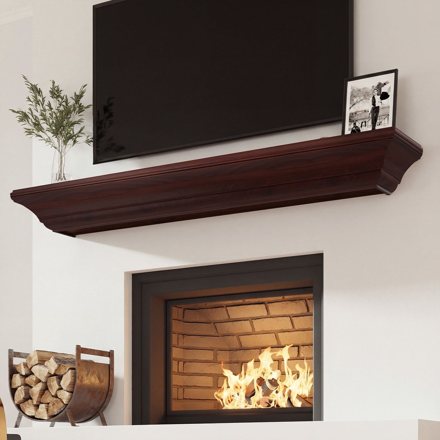 72 inch Brown Fireplace Mantel - Handcrafted Hollow Rustic Wood Wall ...