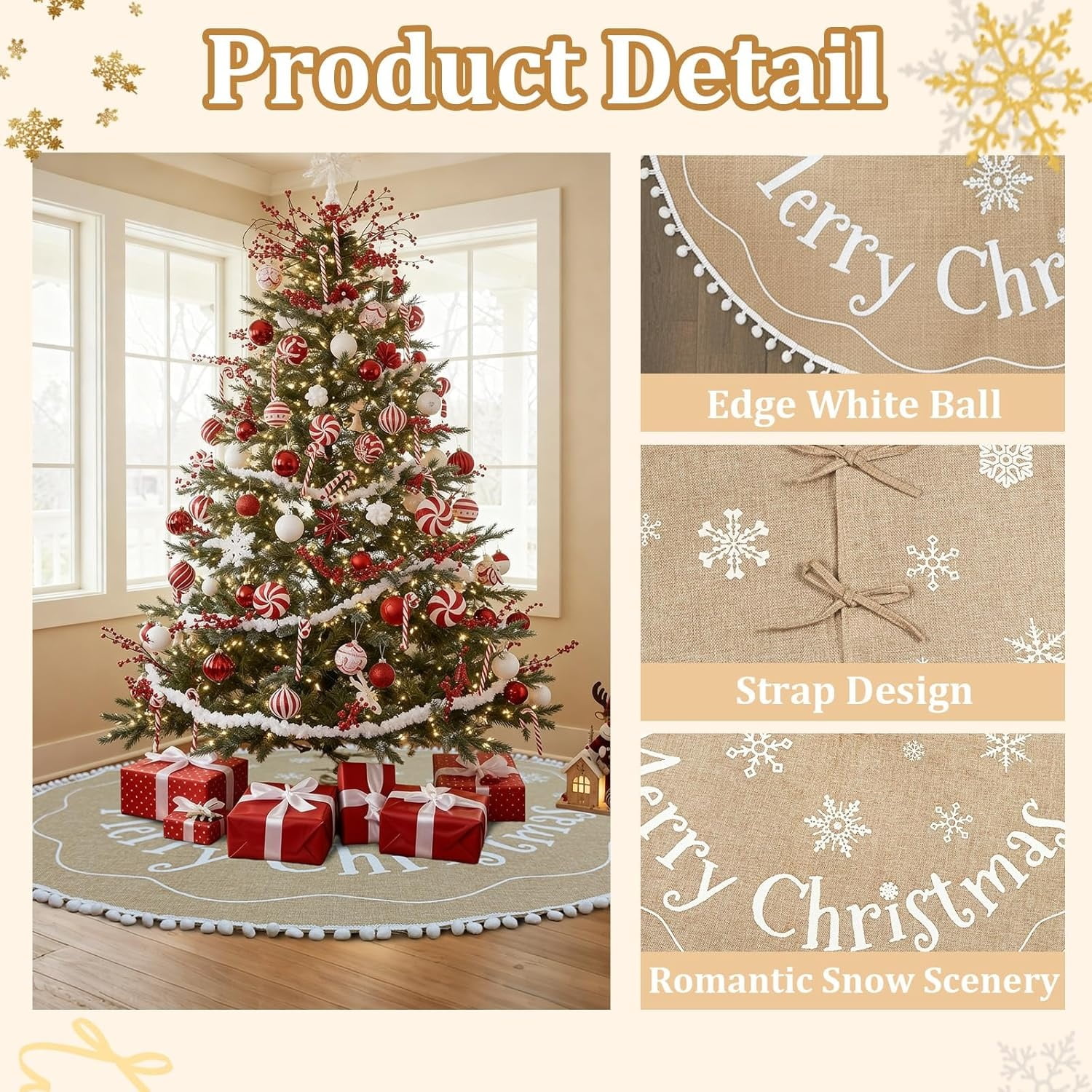 72 inch Extra Large Christmas Tree Skirt, Rustic Burlap Tree Skirt ...