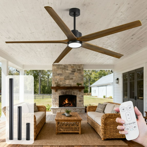 72 inch Large Outdoor Ceiling Fans for Patios, High CFM Farmhouse Wood ...