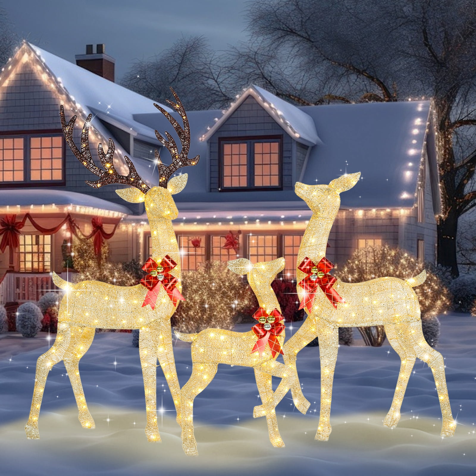 72-inch Lighted Reindeer Outdoor Decor, 3-Piece Family Set with 240 ...