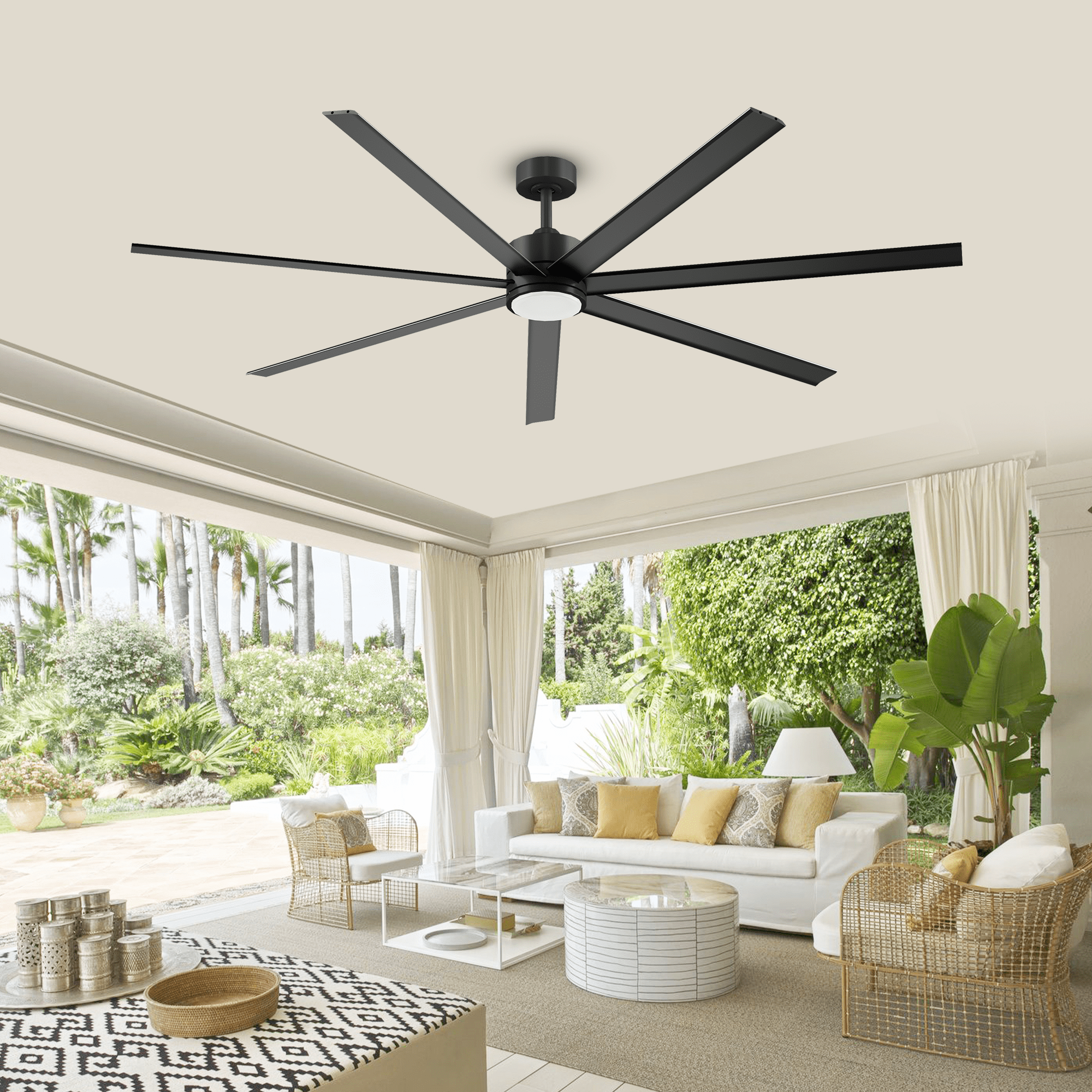 72 inch Outdoor Ceiling Fans with Lights and Remote, Modern Black ...
