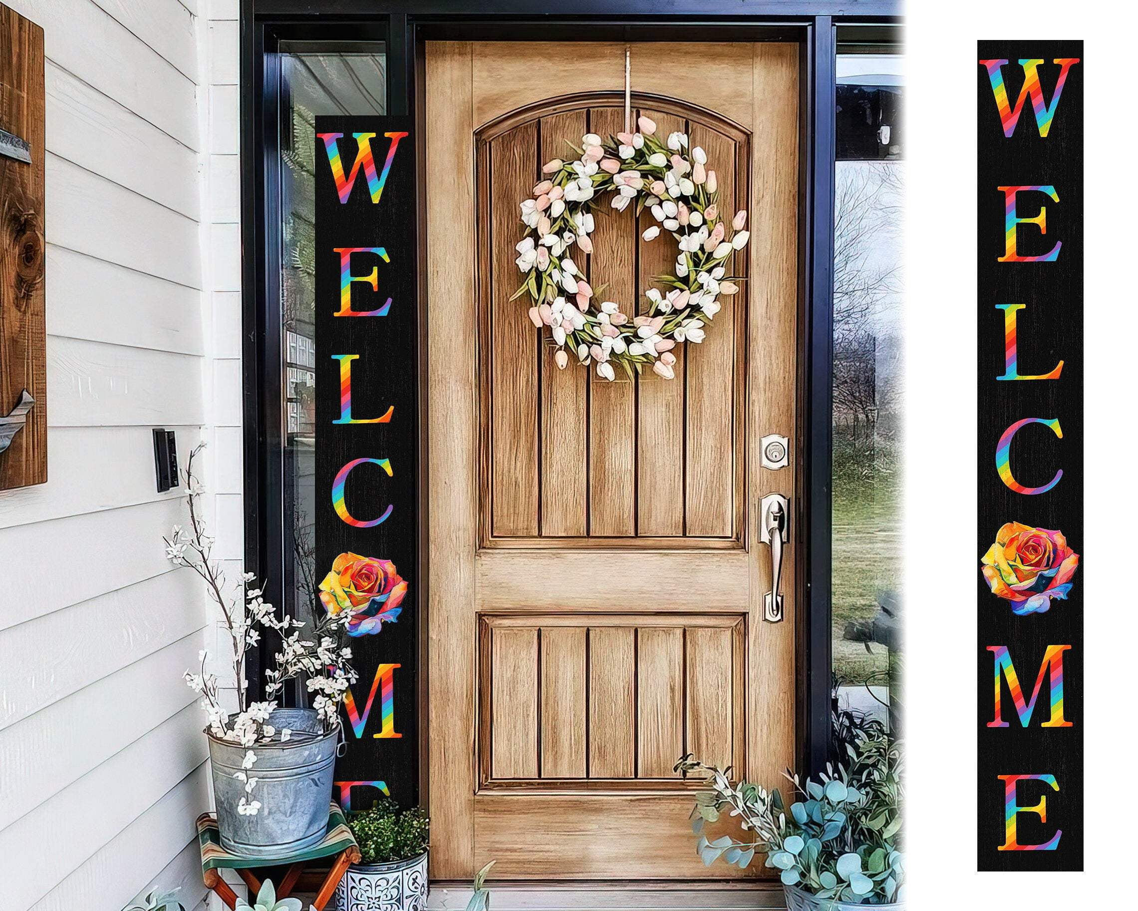 72-inch Pride LGBT Black Outdoor Welcome Sign | Rustic Front Door Sign ...