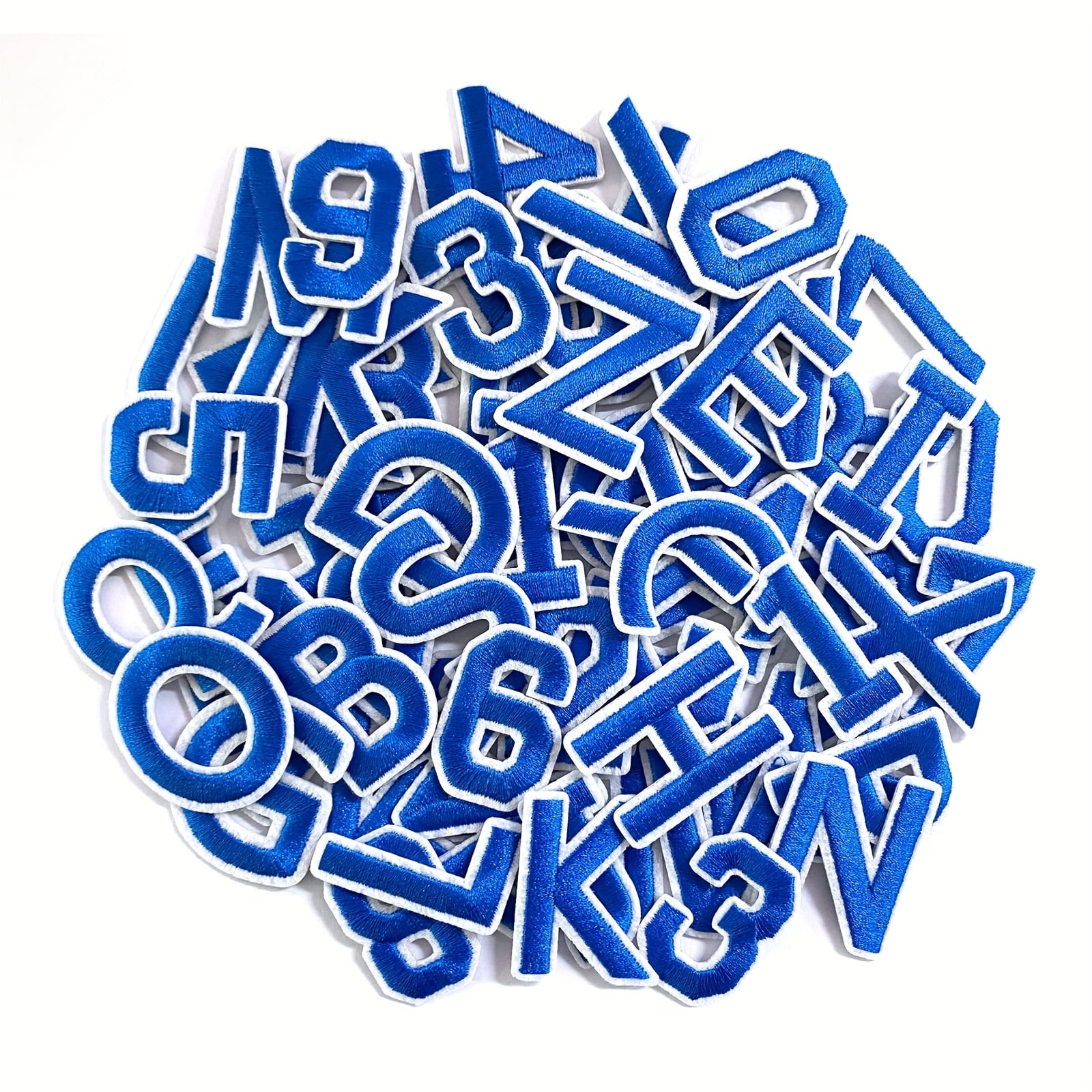 72 pcs Iron-On Embroidered Patches: A-Z Alphabet & 0-9 Numbers on Blue ...