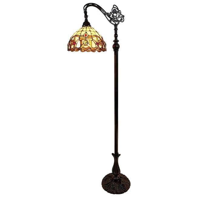 Homeroots 72 Brown Traditional Shaped Floor Lamp with Brown Stained Glass Bowl Shade 11