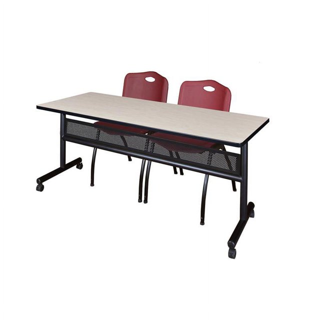 72" x 24" Flip Top Mobile Training Table w/ Divider- Maple & 2 Stack ...