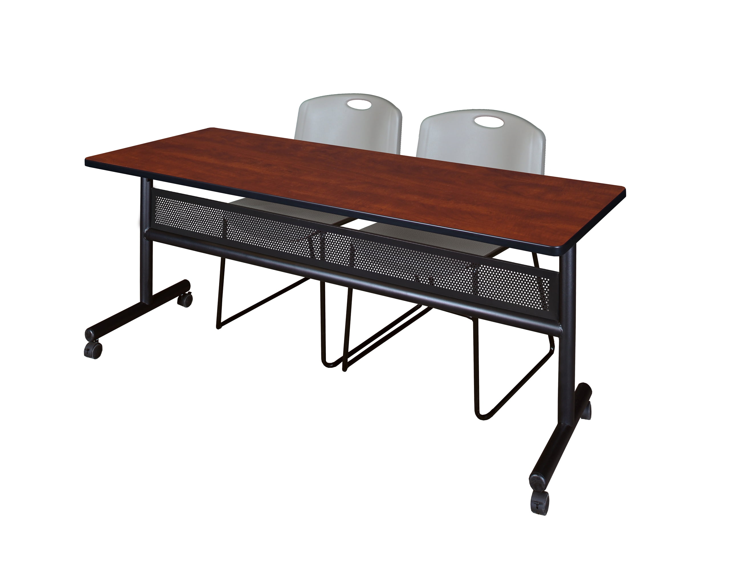72" x 24" Flip Top Mobile Training Table with Modesty Panel- Cherry and ...