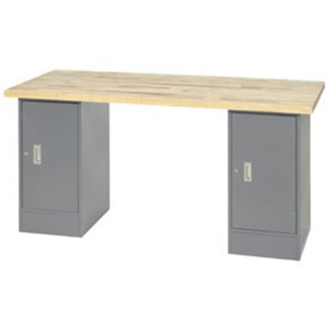 72 x 24 in. Pedestal Workbench with Double Cabinet - Maple Butcher ...