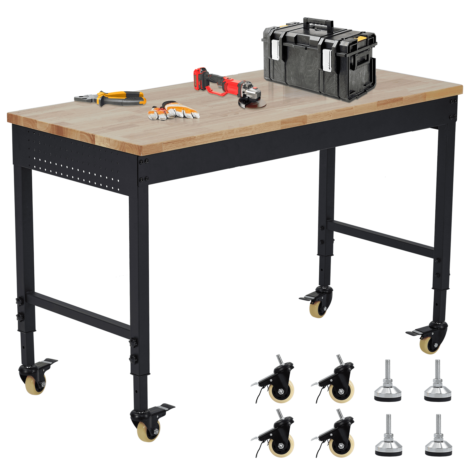 72 x 25" Adjustable Work Bench, 2000 Lbs Capacity Rubber Wood Table ...