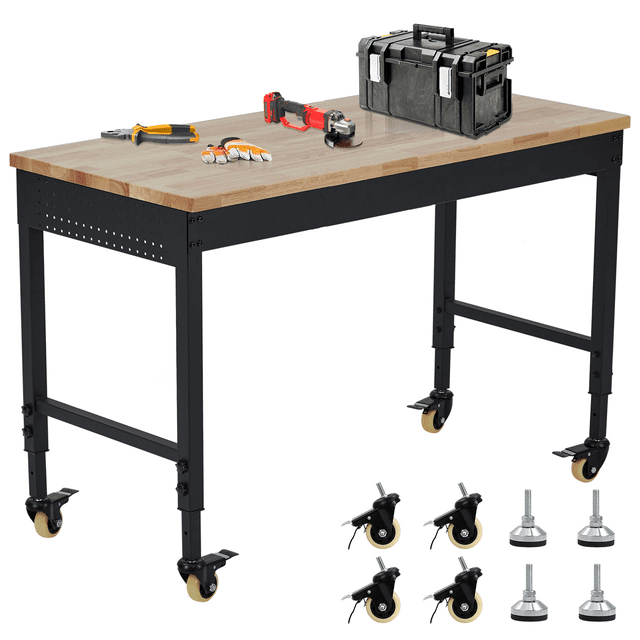 72 x 25" Adjustable Work Bench, 2000 Lbs Capacity Rubber Wood Table ...